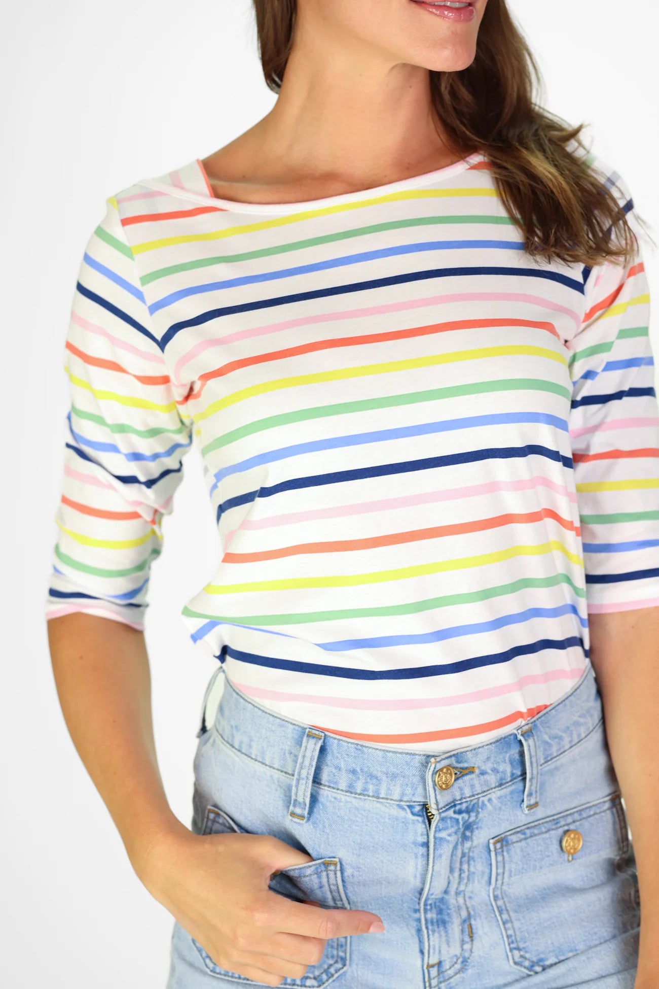 BOAT NECK LAKE TEE RAINBOW STRIPE – The Posh Pelican