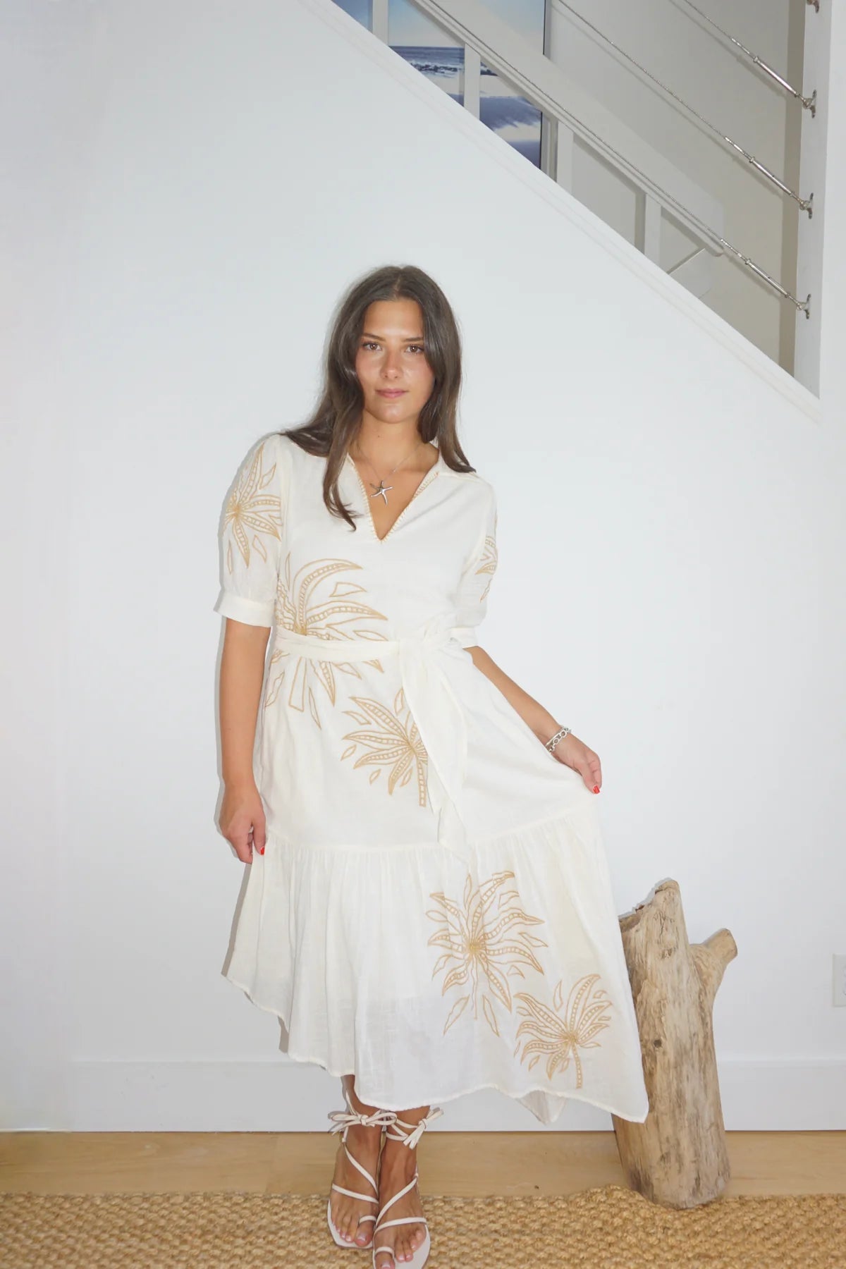 VIOLA DRESS CREAM ABS PALMS – The Posh Pelican